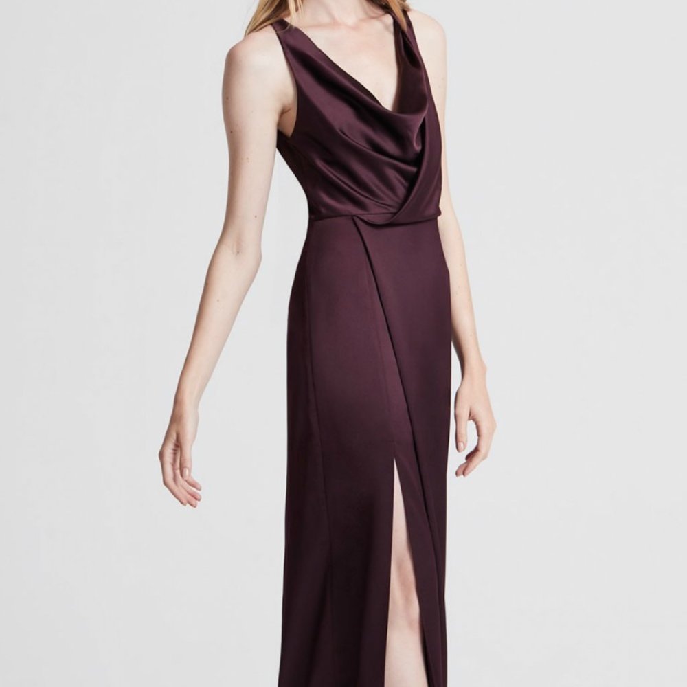 Halston Cowl Drape Satin Slip Gown - Gem
